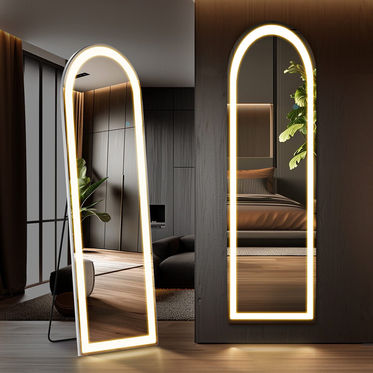 Dimmable LED Lights Full Body Floor Mirror with Stand Wall Mounted ...