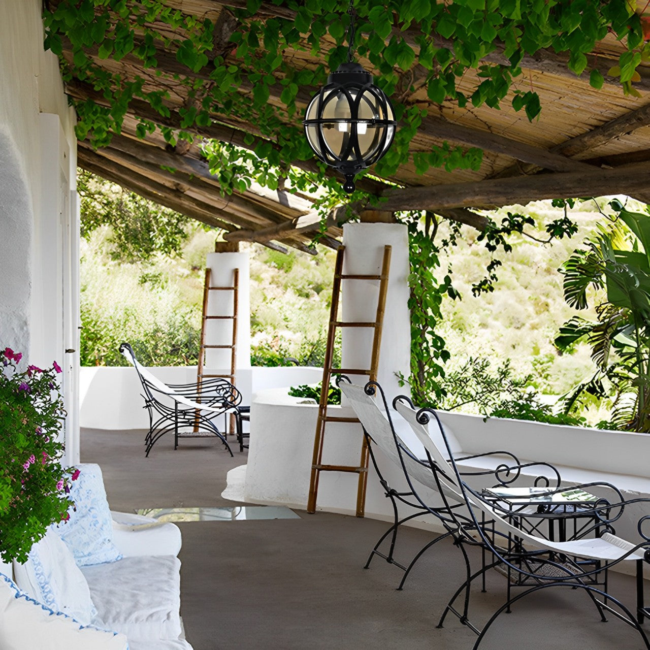 Waterproof Black Globe Ball Outdoor Pendant Lights Ceiling Exterior ...