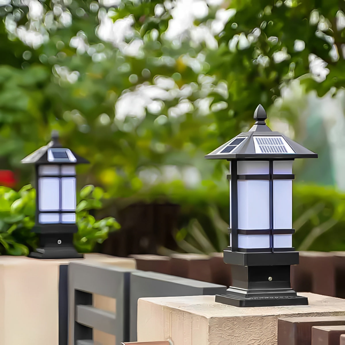 Waterproof Dimming Black Vintage Solar Fence Post Lights Column Lamp ...