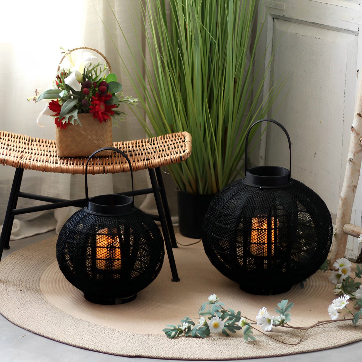 Mid Century Black Handmade Wood LED Candle Lantern Floor Lamp Decorate ...