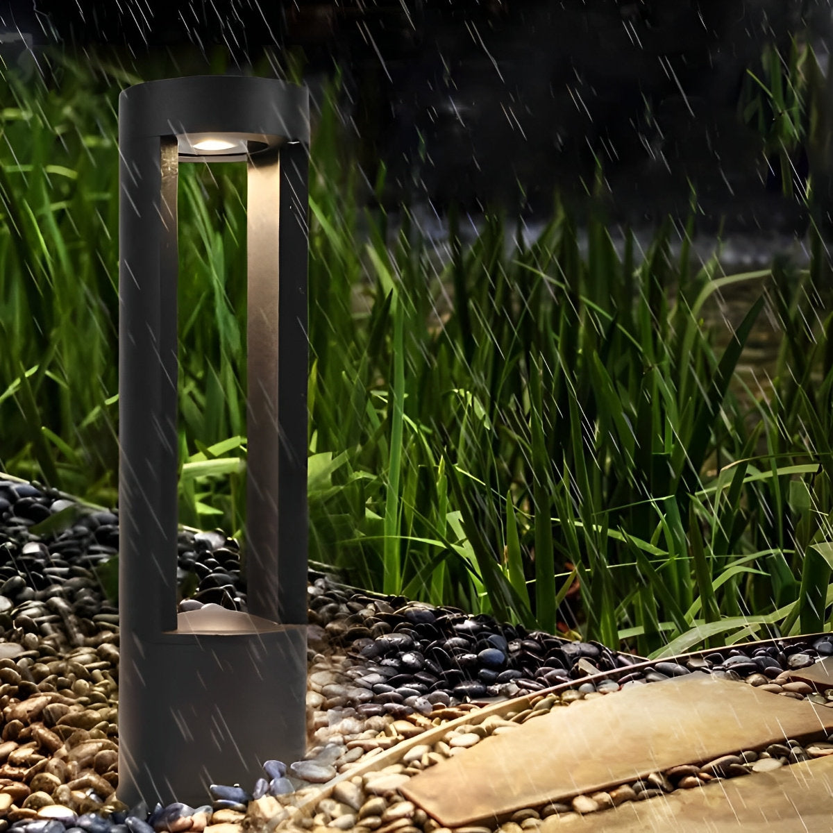 Waterproof Modern Hollow Cylinder Black LED Lamp Post Lights Column ...