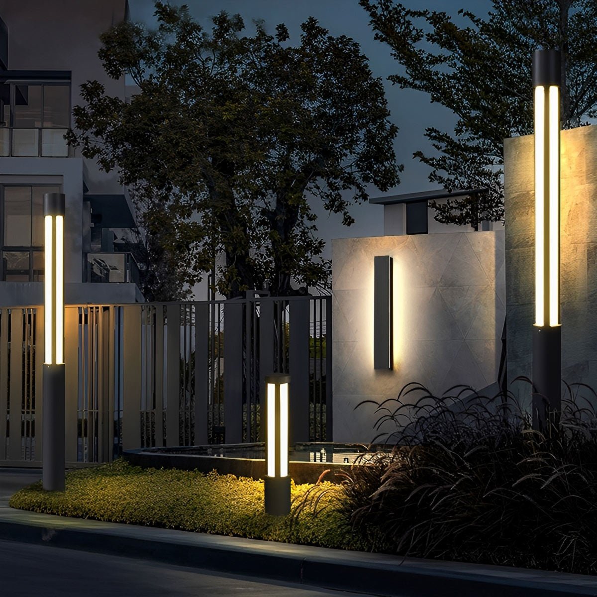 Cylinder LED Black Modern Outdoor Post Lights Waterproof Lawn Lamp ...