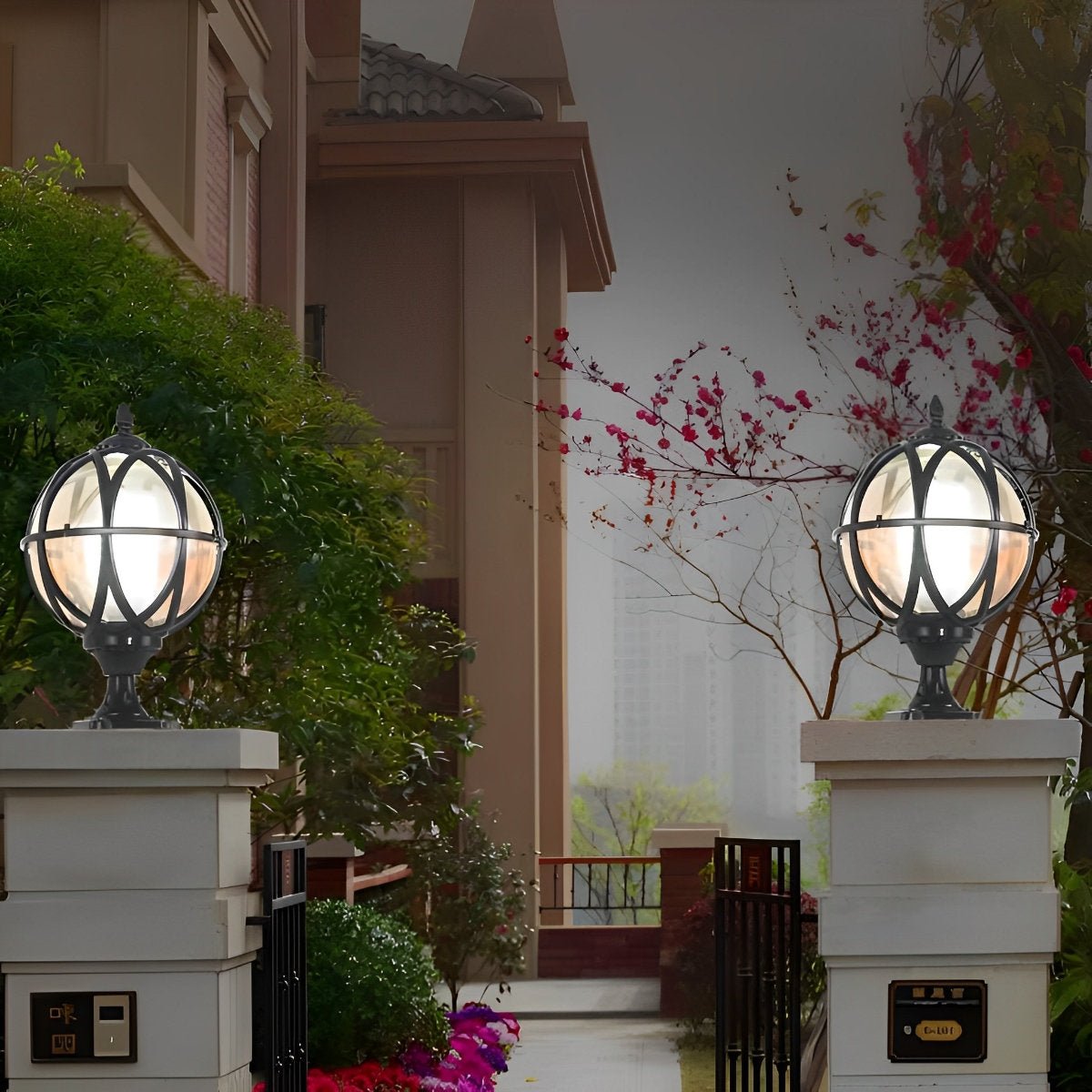 Farmhouse Retro Round Ball Globe Waterproof Outdoor Fence Post Lights ...