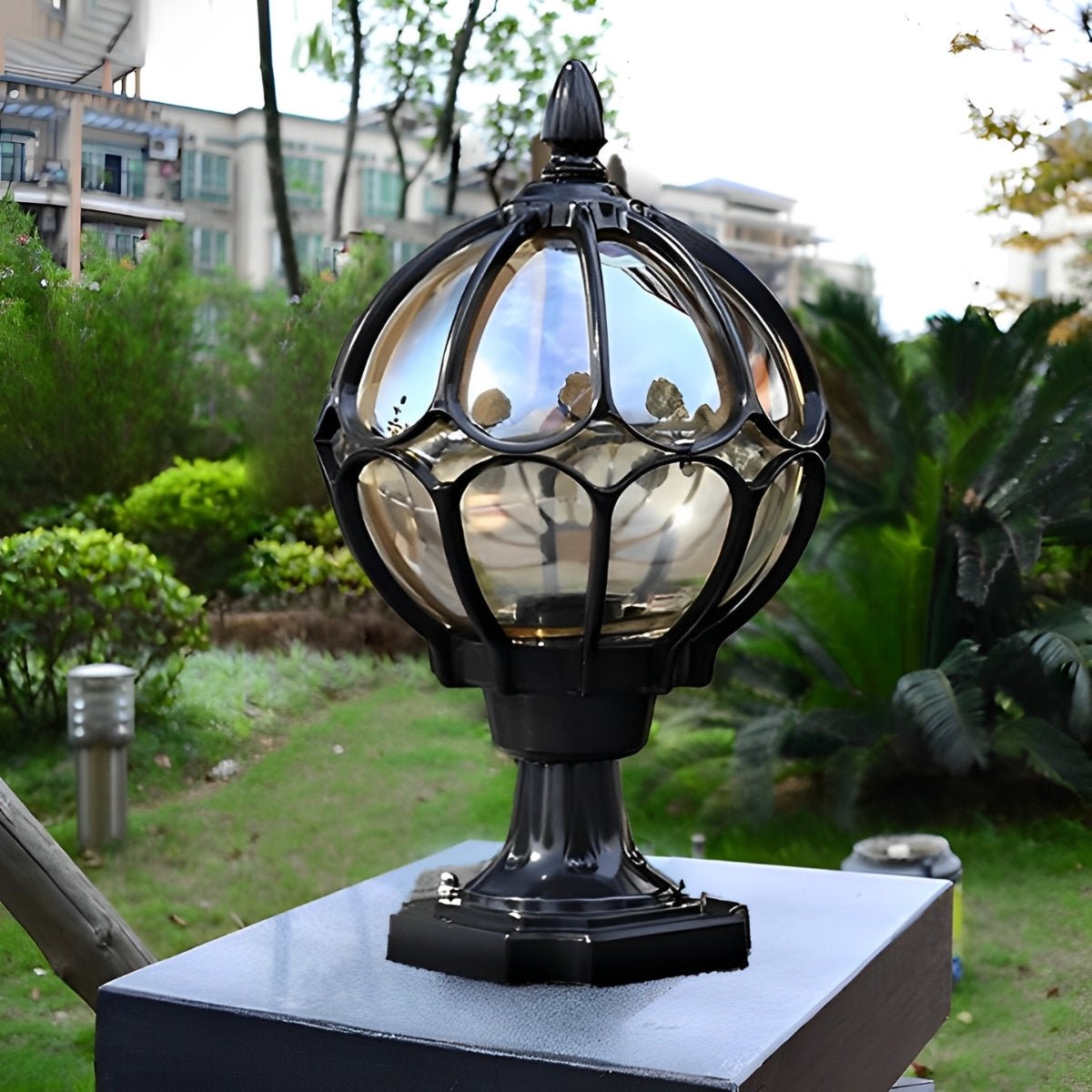 Vintage Glass Aluminum Round Ball Waterproof LED Outdoor Fence Post ...
