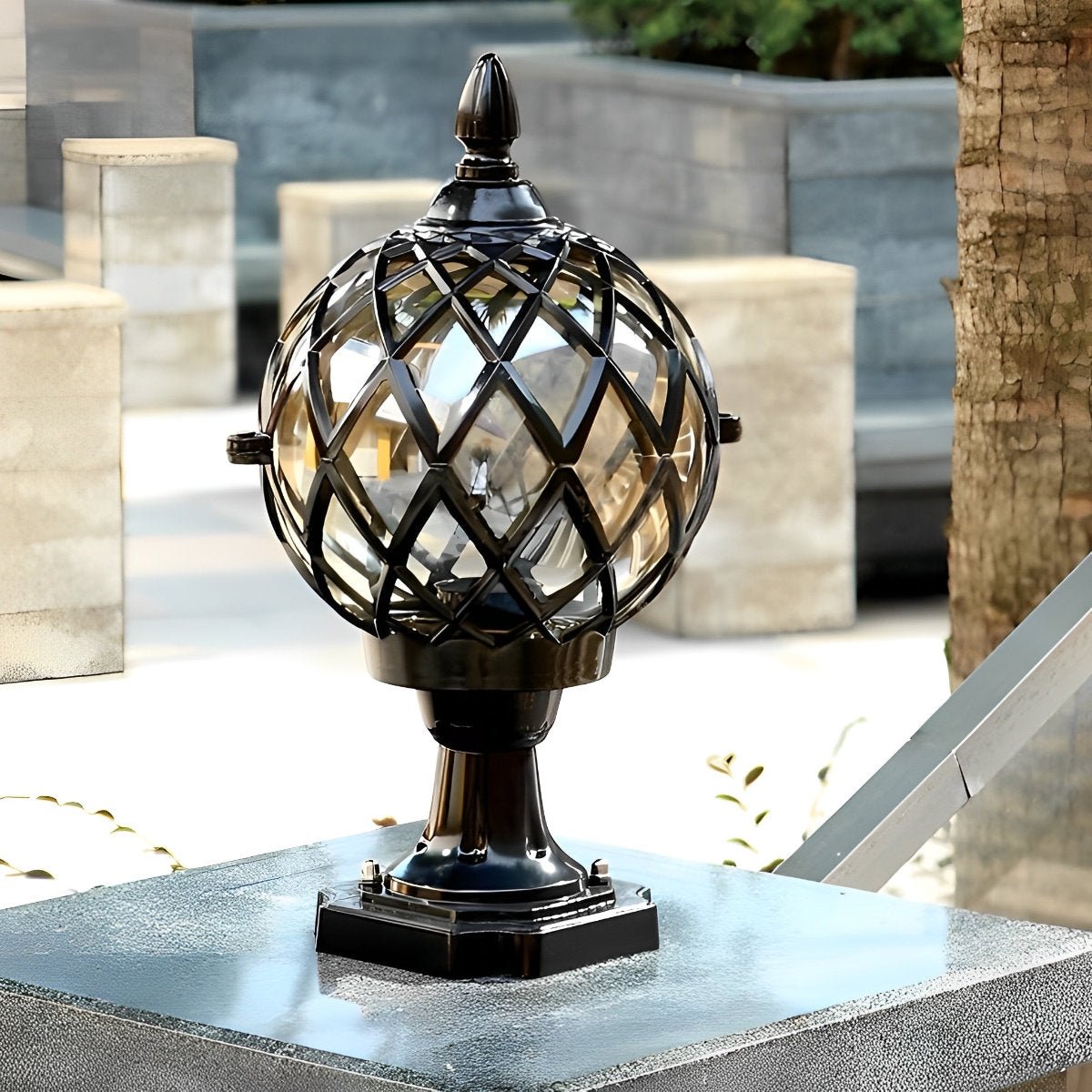 Retro Round Ball Waterproof LED Fence Post Lights Pillar Lamp Post Caps ...