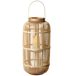 Modern Farmhouse Handmade Bamboo Weaving LED Candle Lantern Floor Lamp ...