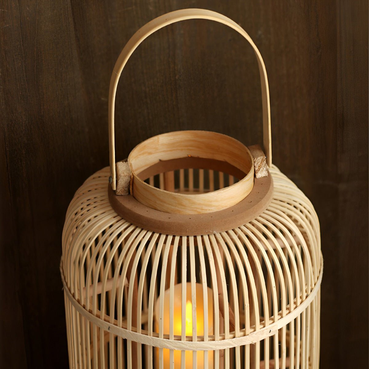 Modern Farmhouse Handmade Bamboo Weaving LED Candle Lantern Floor Lamp ...
