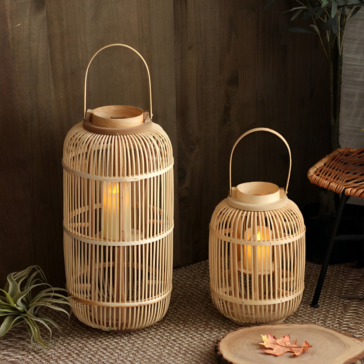 Modern Farmhouse Handmade Bamboo Weaving LED Candle Lantern Floor Lamp ...