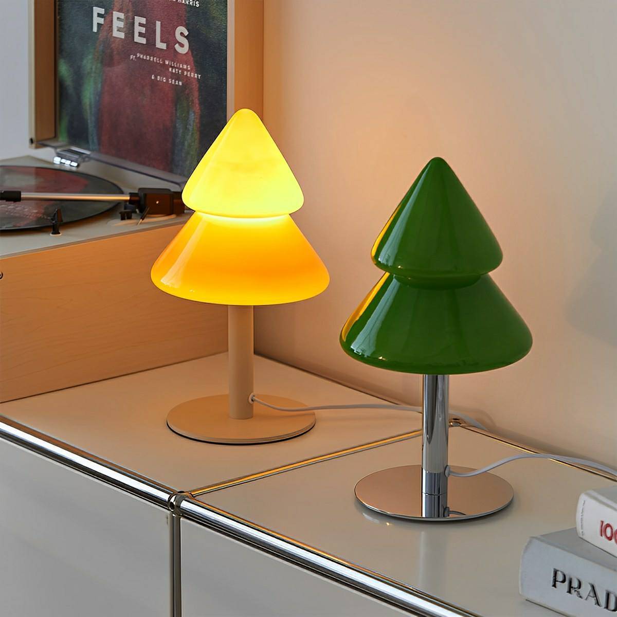 Modern Christmas Tree Glass Plug In LED Desk Table Lamp Cute Night ...