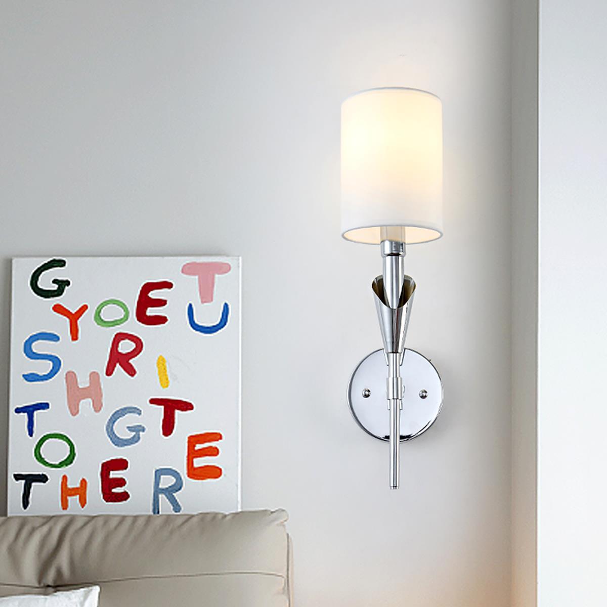 Modern Brass Indoor Wall Sconces with White Fabric Shade Wall Lamp ...