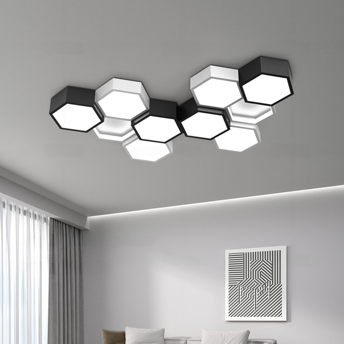 DIY Modern Creative Minimalist Geometric Light Hexagon LED Indoor Ceiling Light Semi-Flush Mount ...