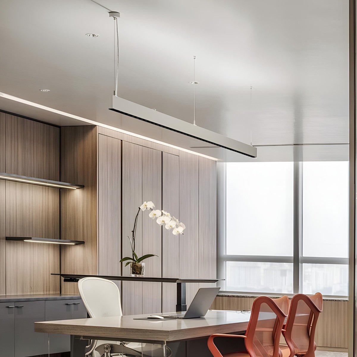 Modern Minimalist Grille LED Long Strip Pendant Lights Office Meeting ...