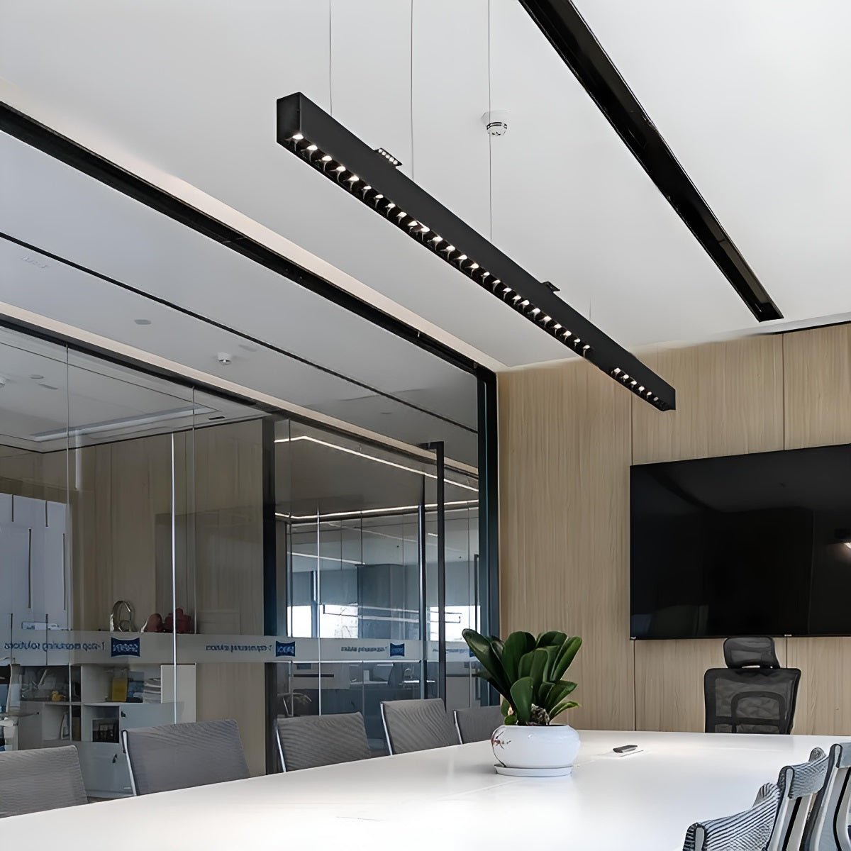 Modern Minimalist Grille LED Long Strip Pendant Lights Office Meeting ...