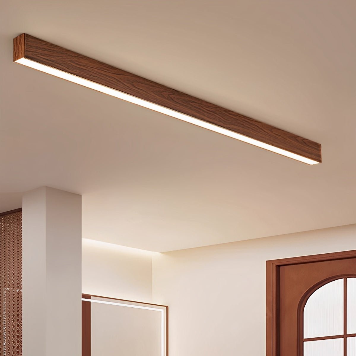 Modern Minimalist Wood Grain LED Long Strip Ceiling Light – Adjustable ...