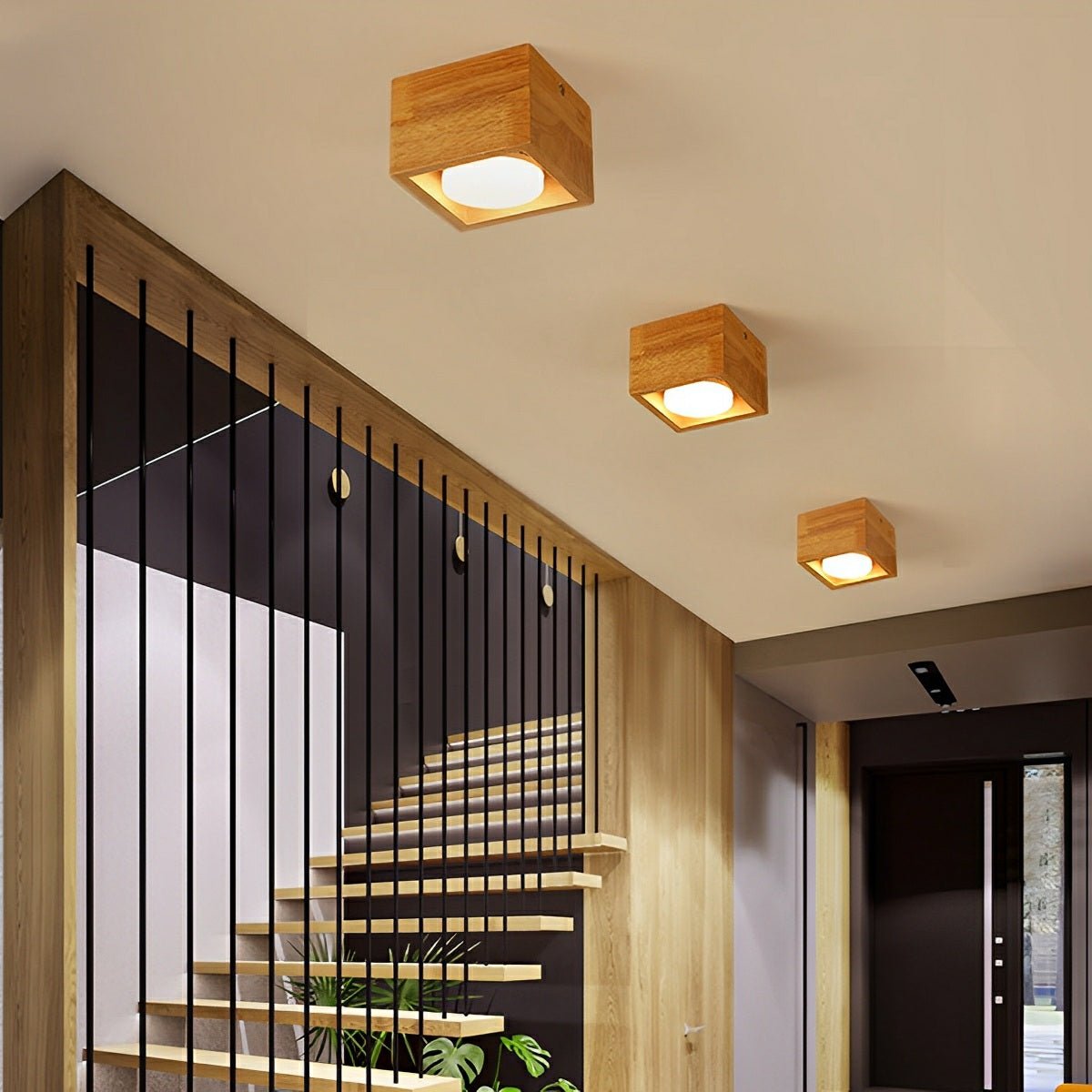 Modern Minimalist Wood Square LED Ceiling Spot Light Gimbal Light for ...