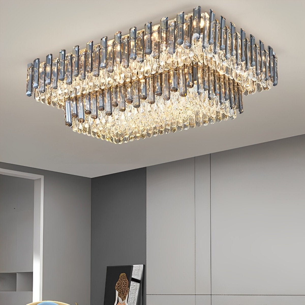 Modern Rectangular Luxury Crystal Ceiling Light Hanging Light Lamp ...