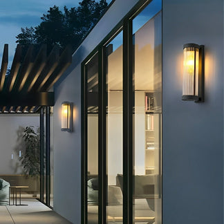 Modern Solar Waterproof Cylinder Striped Glass Outdoor LED Porch Wall Sconce Lighting Wall Lamp ...