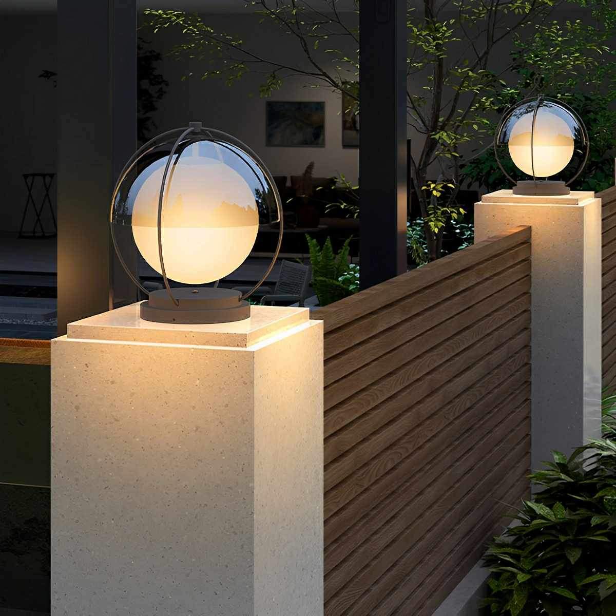 Modern Globe LED Post Cap & Pillar Lights – Waterproof Outdoor Planet ...