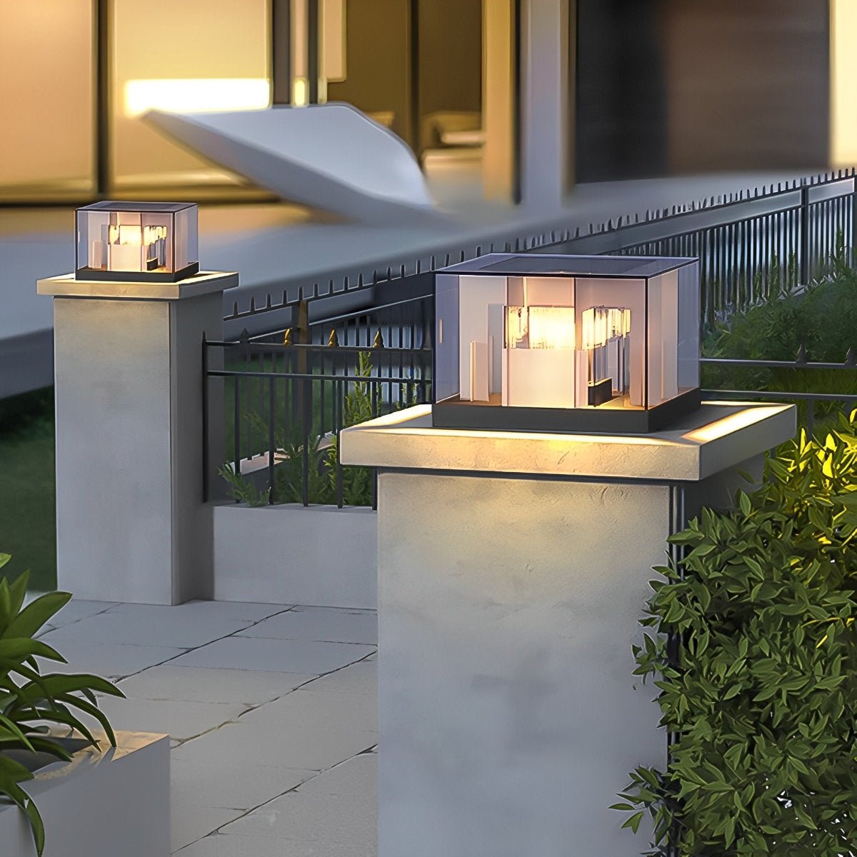 Solar Modern Light Cube Mirrow Waterproof Outdoor Post Lights Pillar ...