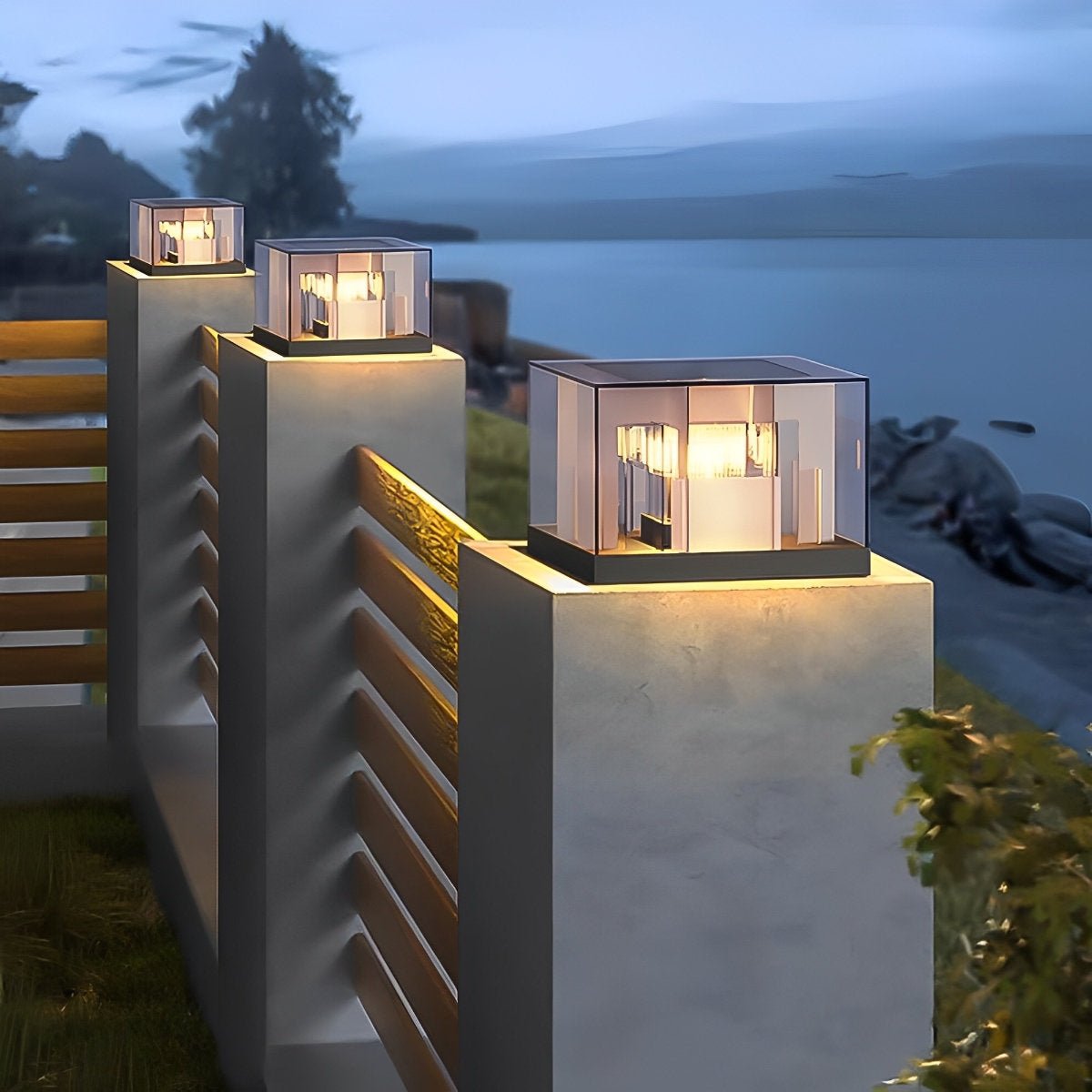 Solar Modern Light Cube Mirrow Waterproof Outdoor Post Lights Pillar Lamp Porch Lights For ...