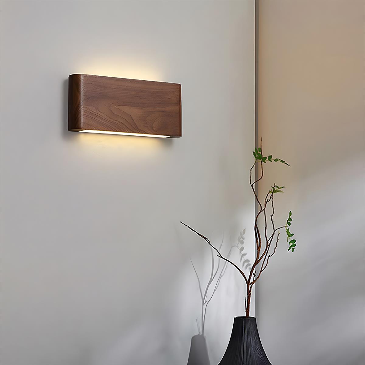 Modern Minimalist Walnut Solid Wood Rectangular LED Indoor Wall Sconce ...