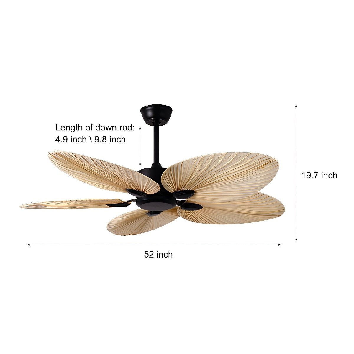 Palm Leaf Wrought Iron Silent Flush Mount Ceiling Fan for Living Room ...