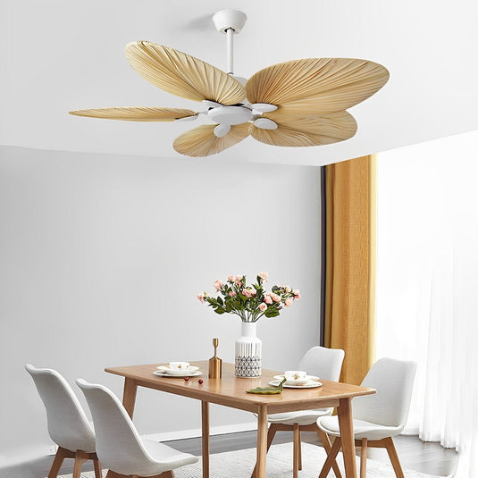 Palm Leaf Wrought Iron Silent Flush Mount Ceiling Fan for Living Room ...