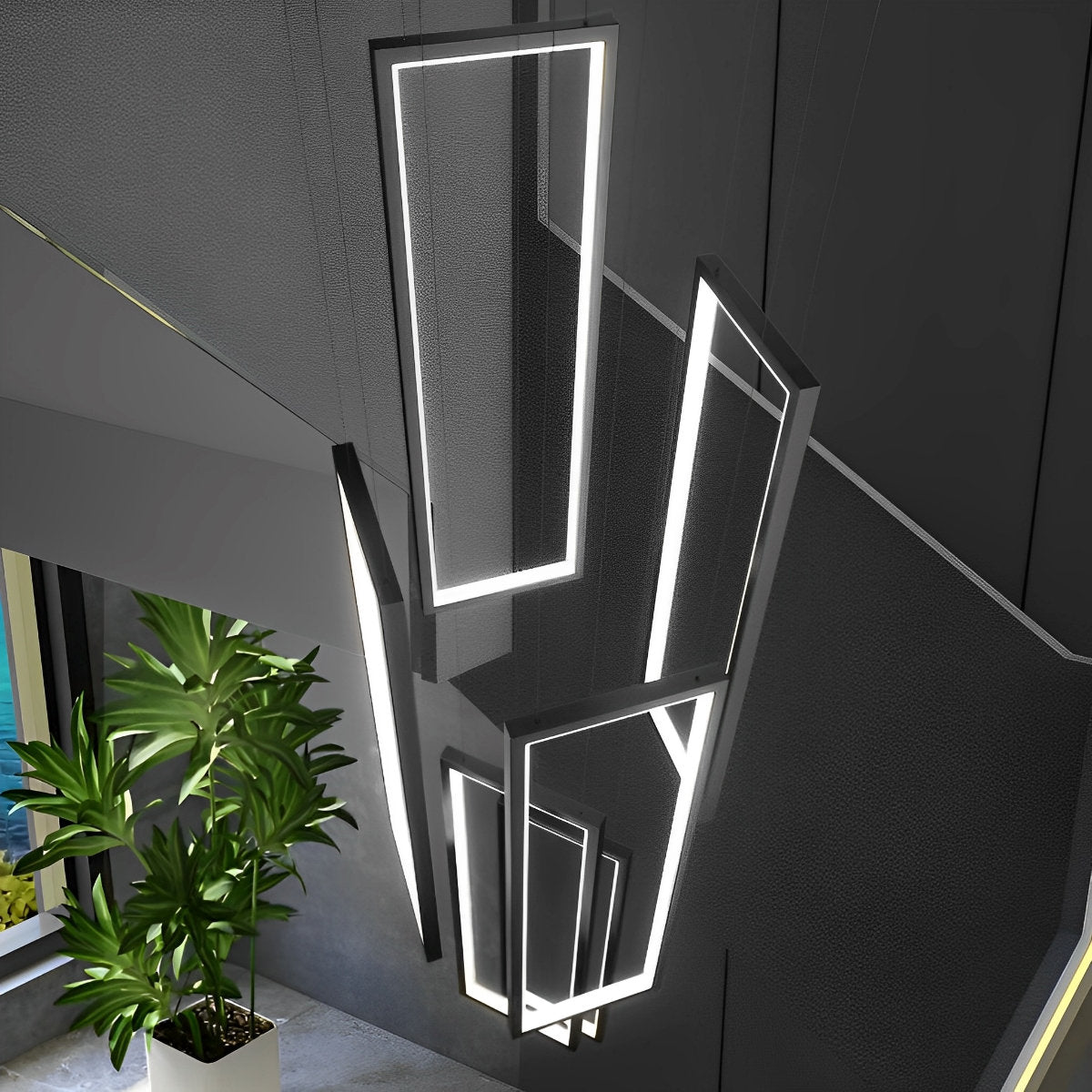 Rectangular Minimalist Frame Aluminum Pendant Light LED Black Nordic ...