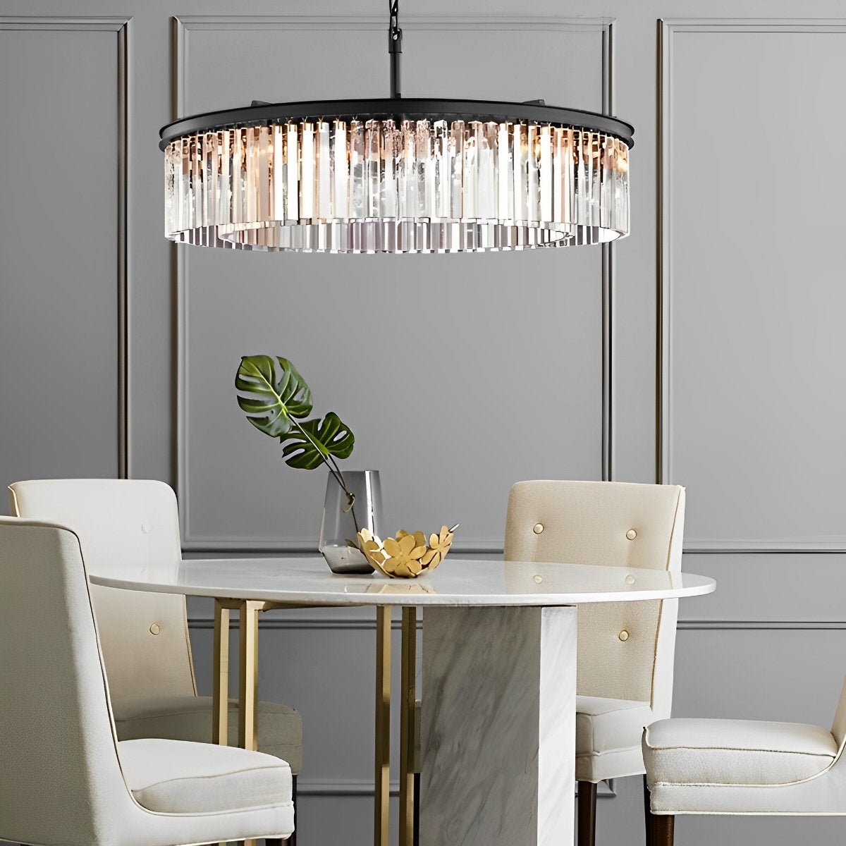 Village Round Metal Crystal Retro Farmhouse Strip Light Chandelier ...