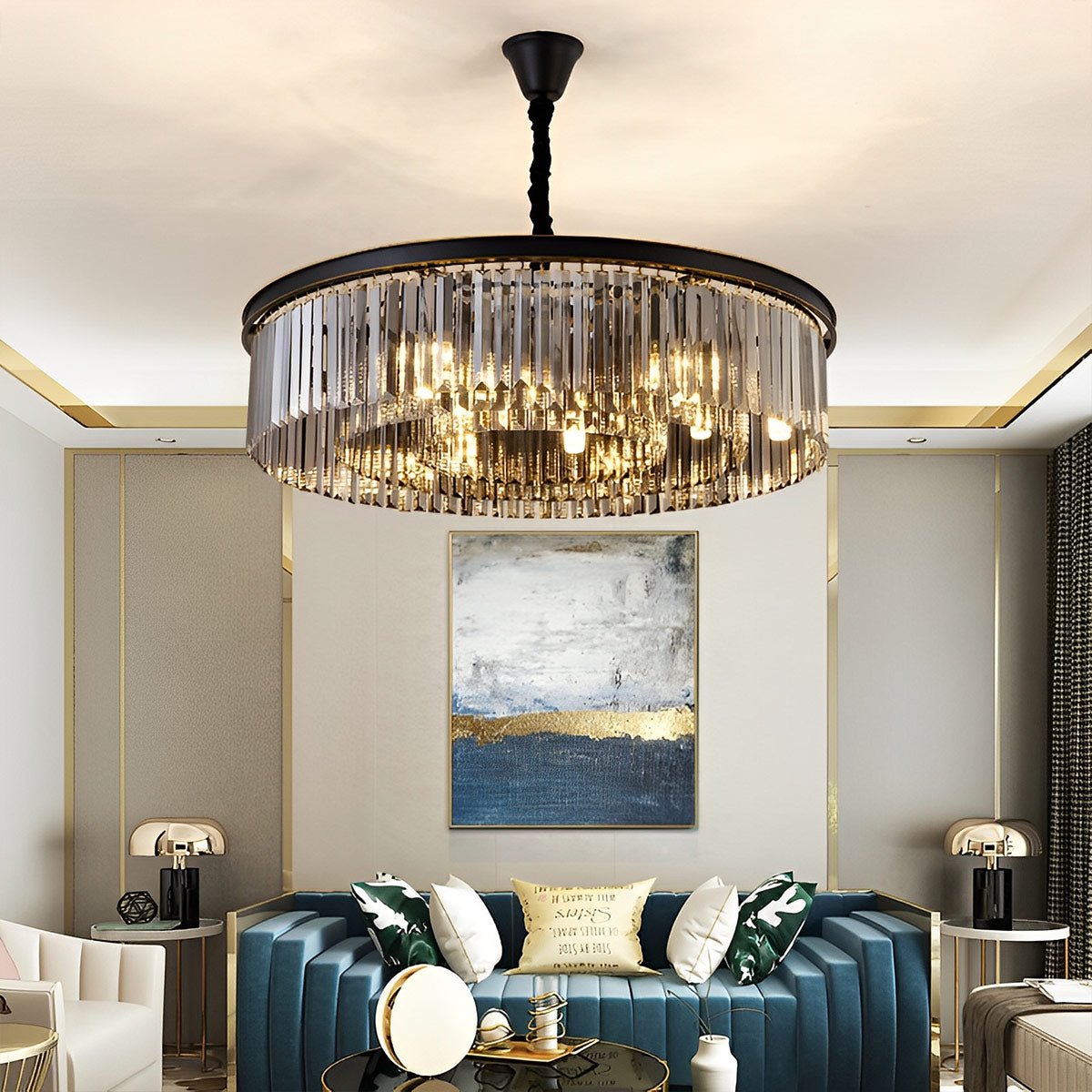 Village Round Metal Crystal Retro Farmhouse Strip Light Chandelier ...