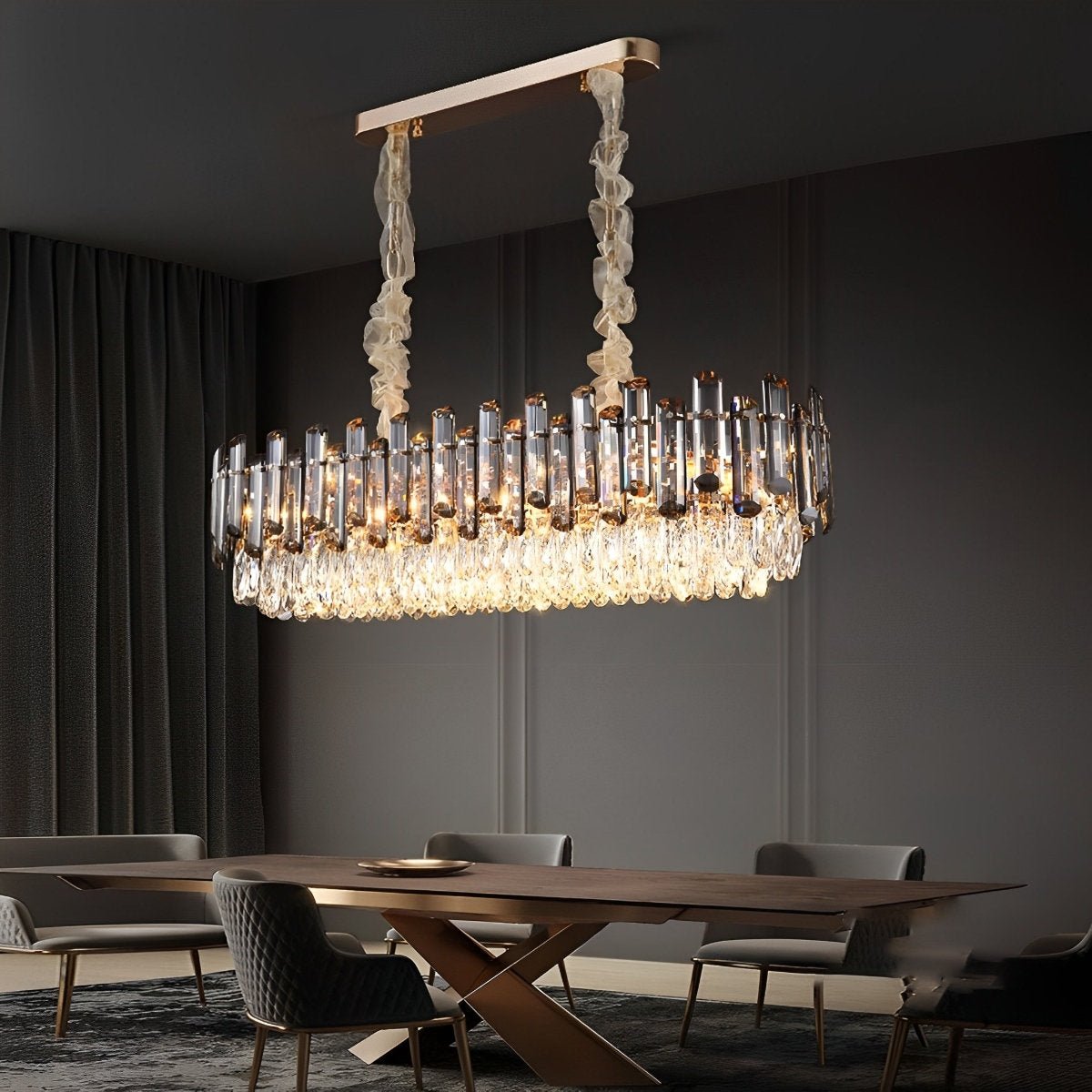 Round Oval Multi-layer Crystal Electroplating Metal Modern Chandelier ...