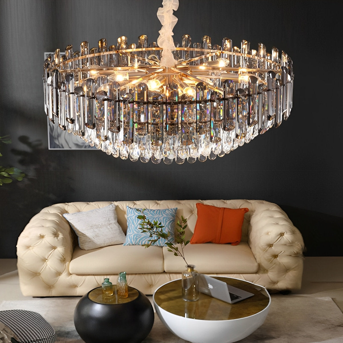 Round Oval Multi-layer Crystal Electroplating Metal Modern Chandelier ...