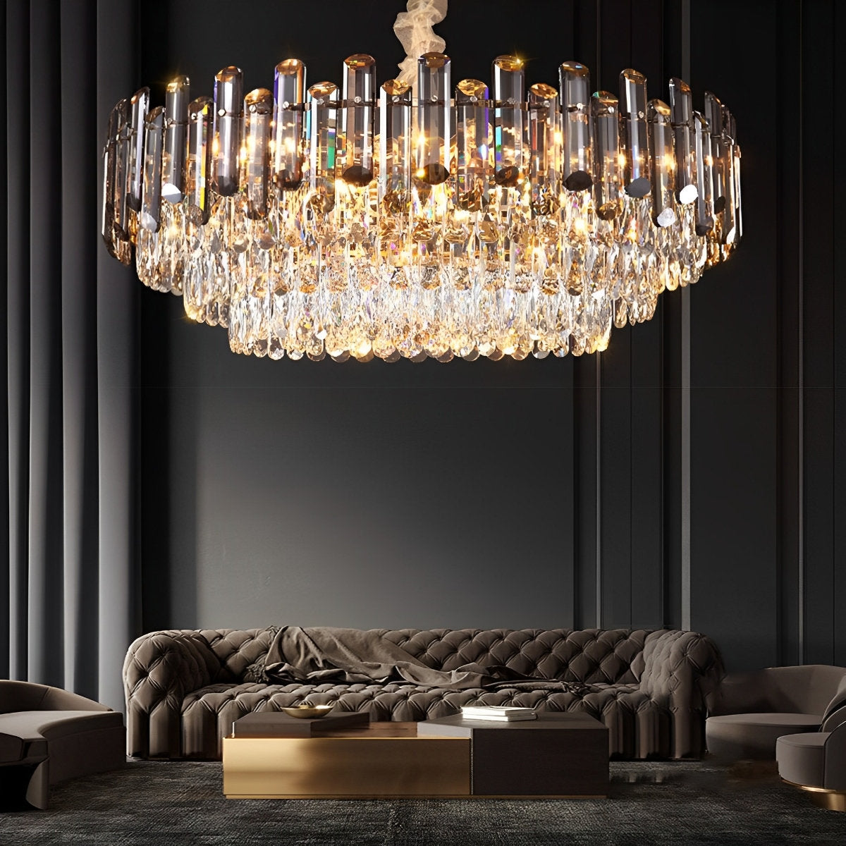 Round Oval Multi-layer Crystal Electroplating Metal Modern Chandelier ...