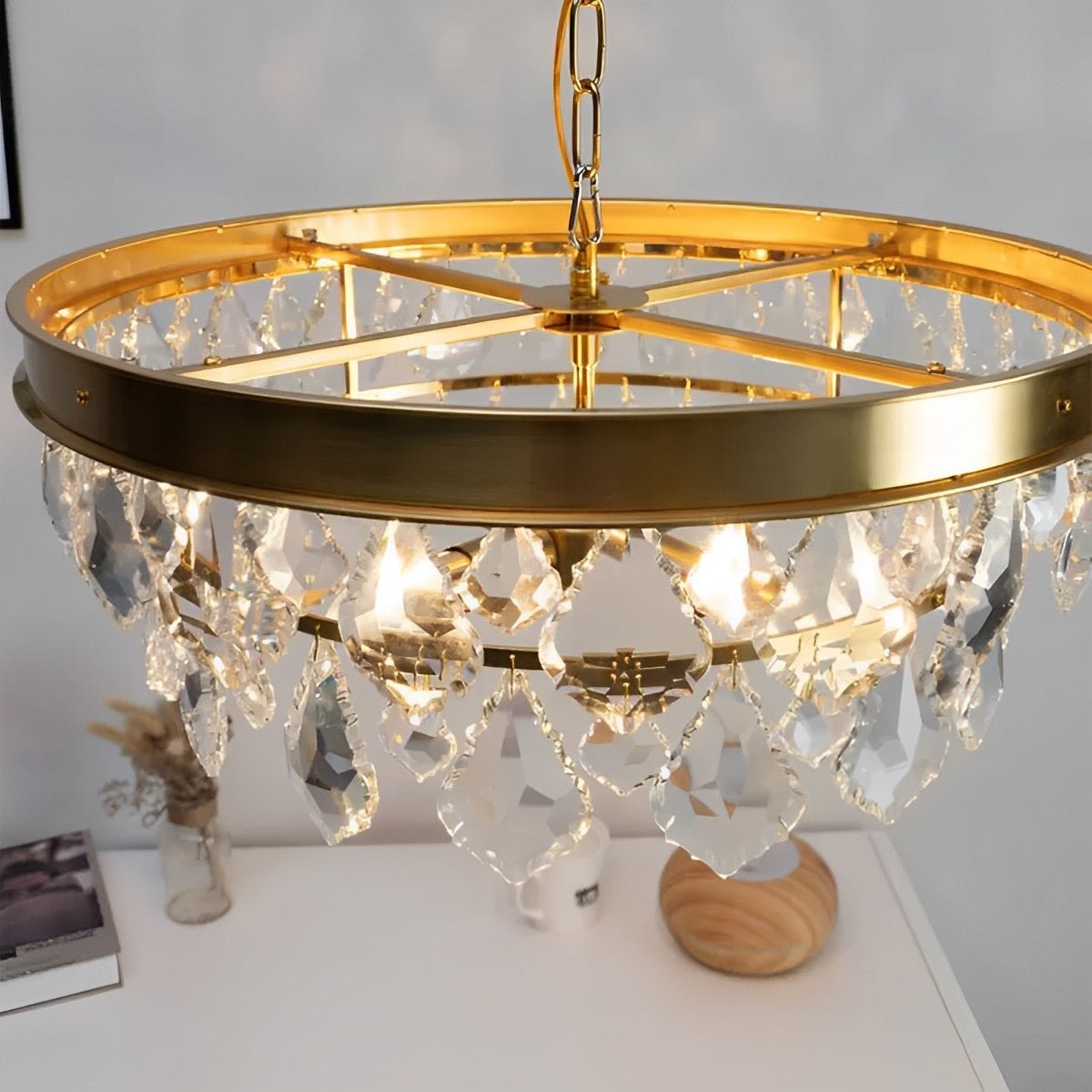 Rustic Modern Crystal Beveled Shiny Glass Raindrop Round Chandelier ...