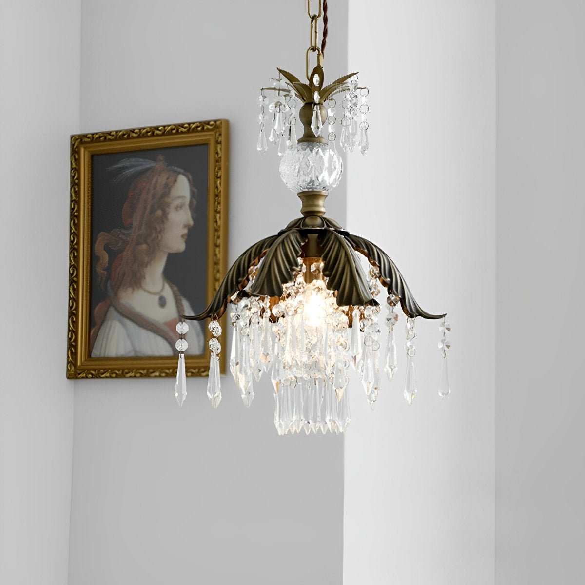 Vintage Rustic Brassy Flower Crystal Chandelier Light Ceiling Hanging ...