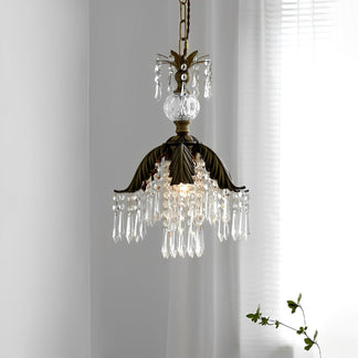 Vintage Rustic Brassy Flower Crystal Chandelier Light Ceiling Hanging ...
