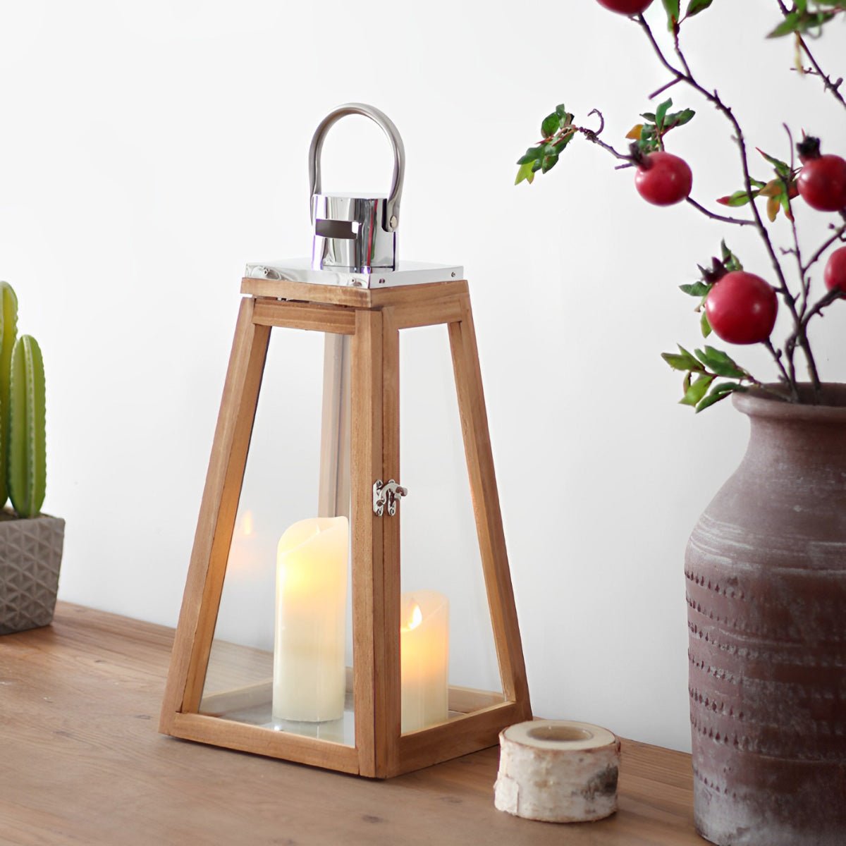 Nordic Minimalist Set of 3 Rustic Wood Handmade LED Candle Holder ...