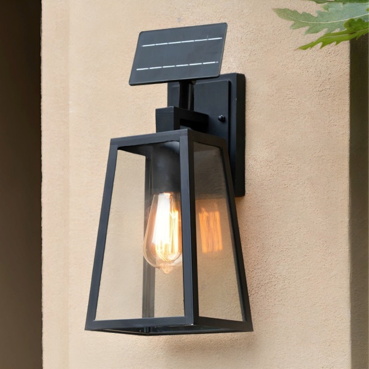Black Solar Rustic Trapezoid Waterproof Outdoor LED Porch Wall Lamp ...