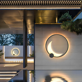 Solar Waterproof Crescent Moon LED Round Outdoor Wall Sconces Wall ...