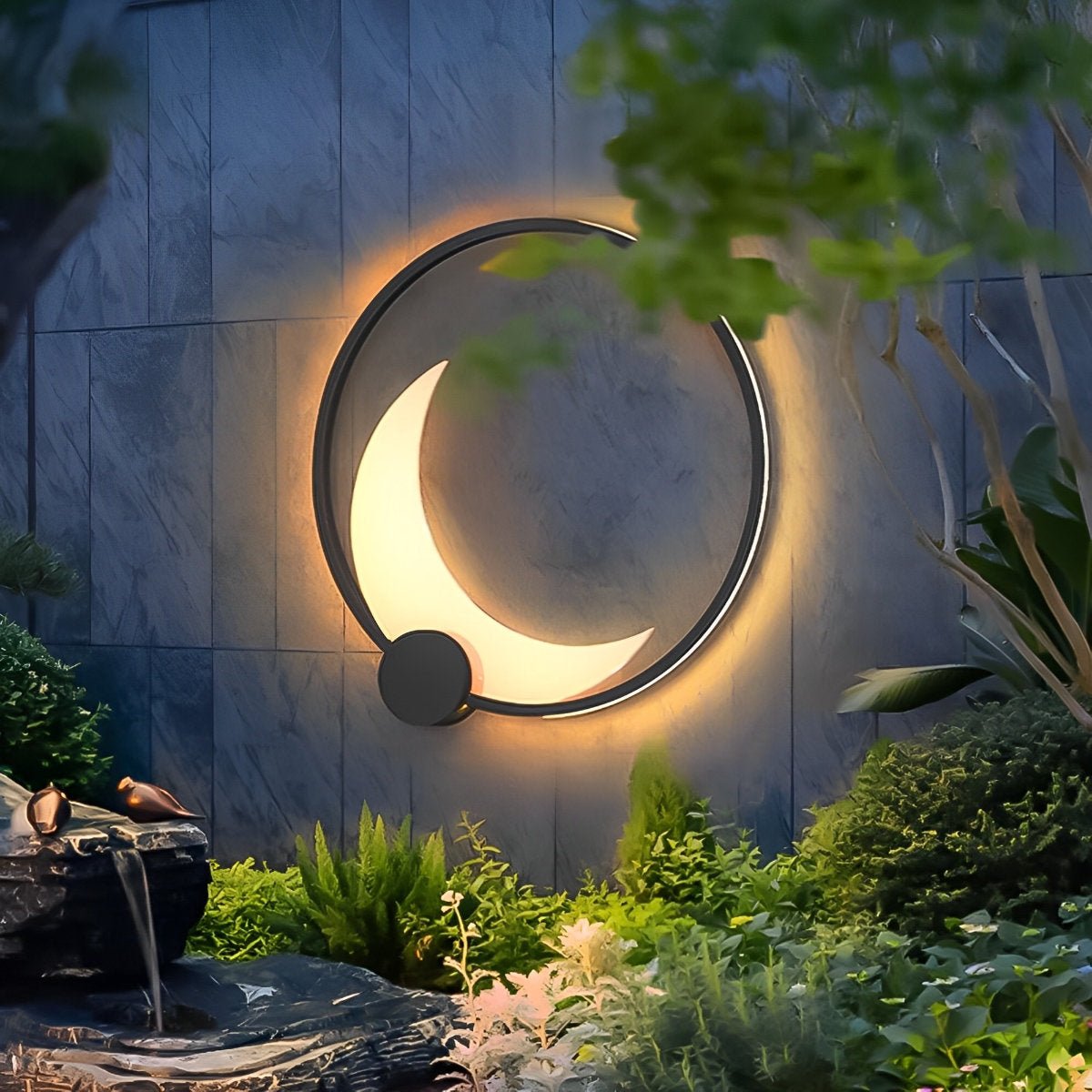 Solar Waterproof Crescent Moon LED Round Outdoor Wall Sconces Wll ...