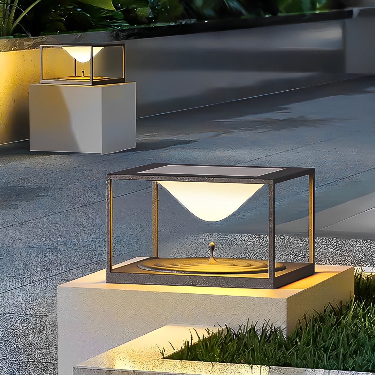 Solar LED Waterproof Cube Dripping Raindrop Outdoor Post Lights Pillar ...