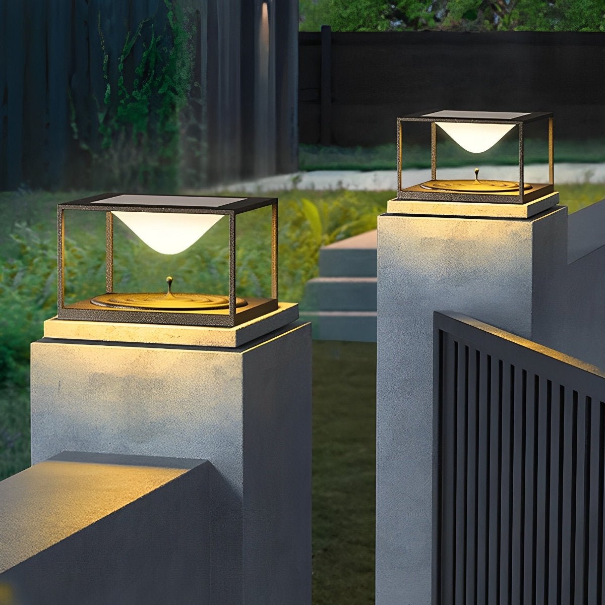 Solar LED Waterproof Cube Dripping Raindrop Outdoor Post Lights Pillar ...