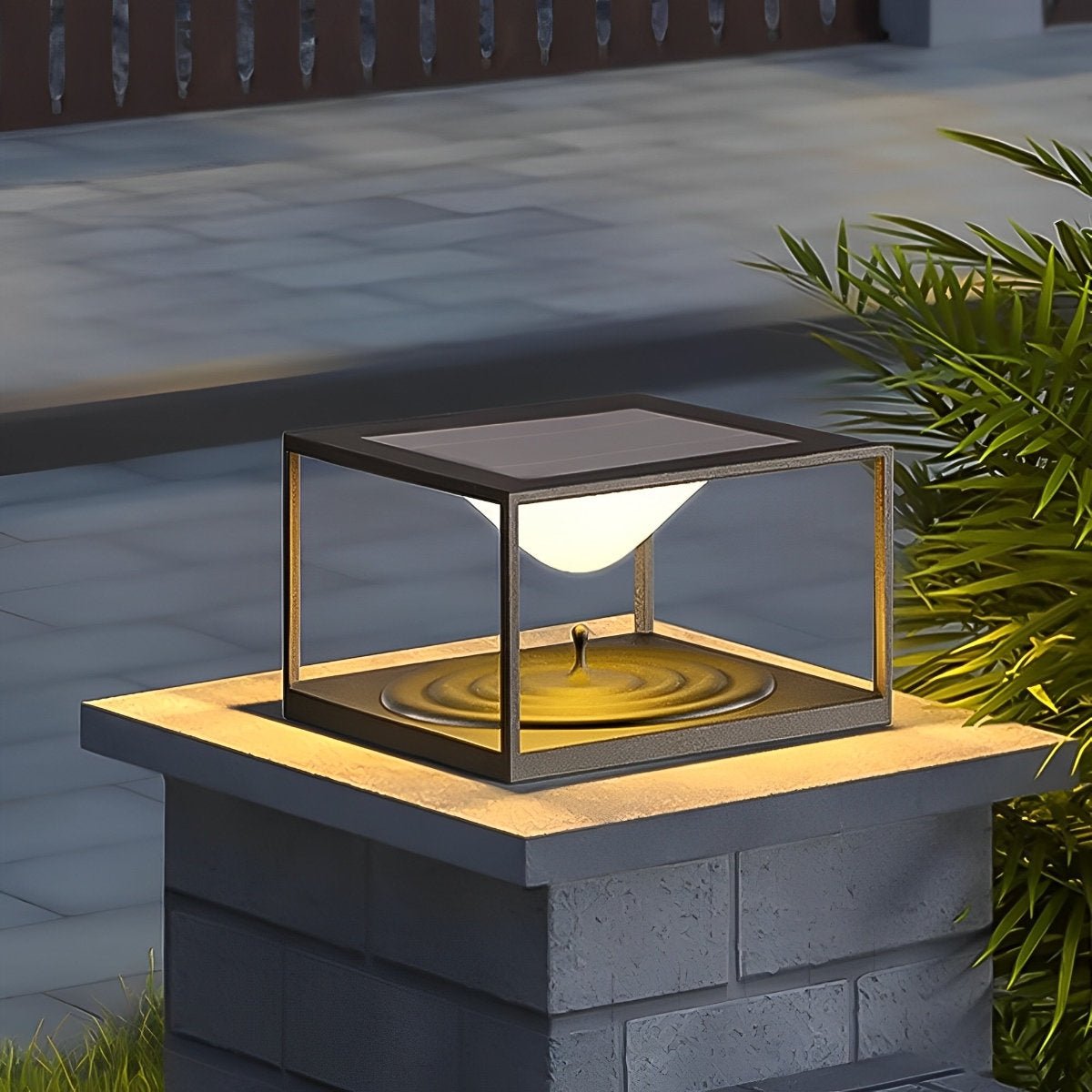 Solar LED Waterproof Cube Dripping Raindrop Outdoor Post Lights Pillar ...