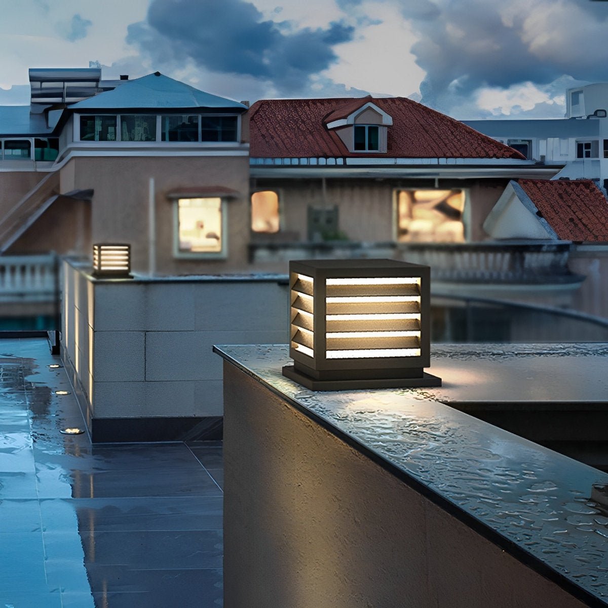 Square Solar Outdoor Post Cap Lights Black Stripe LED Post Light ...