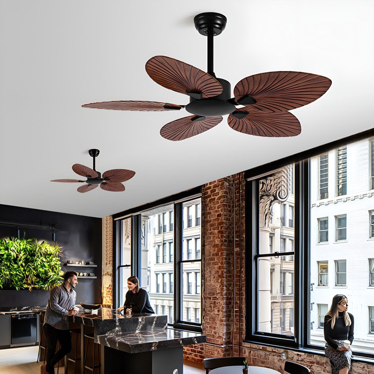 Vintage Palm Leaf Ceiling Fan, 6-Speed Reverse Frequency Tropical Style ...