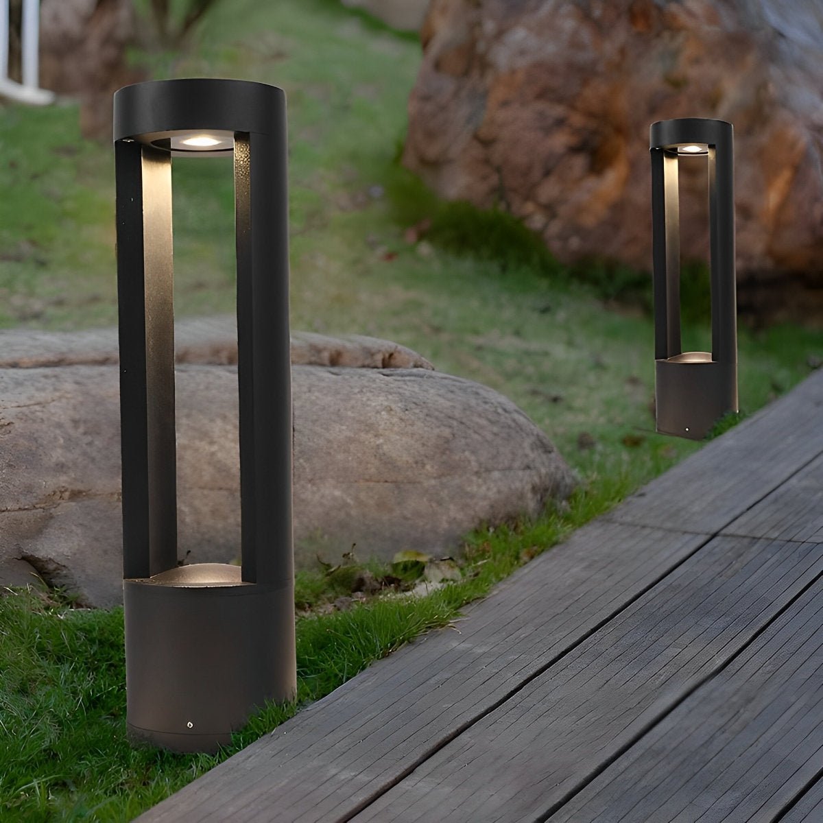 Waterproof Modern Hollow Cylinder Black LED Lamp Post Lights Column ...