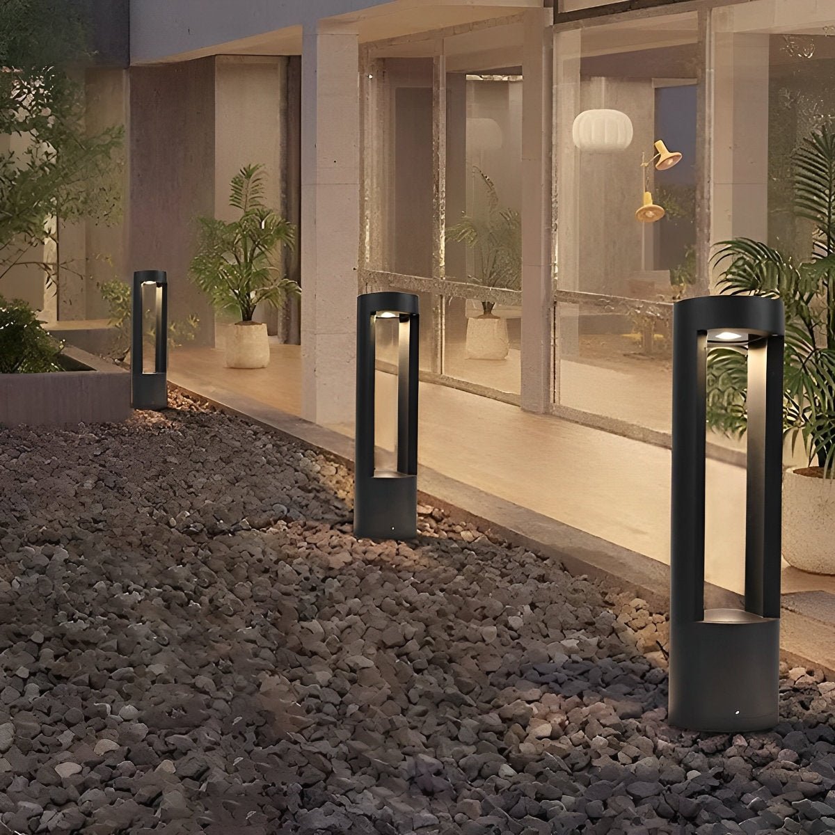 Waterproof Modern Hollow Cylinder Black LED Lamp Post Lights Column ...