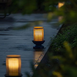 Waterproof LED Outdoor Candlestick Lantern Lights – Asian Inspired Grid ...
