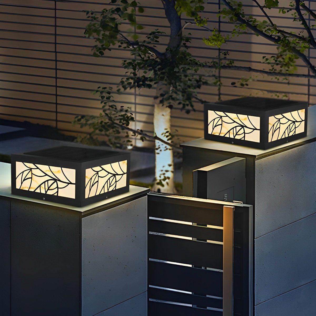 Waterproof Solar Square Leaf Pattern LED Outdoor Post Cap Lights Column ...