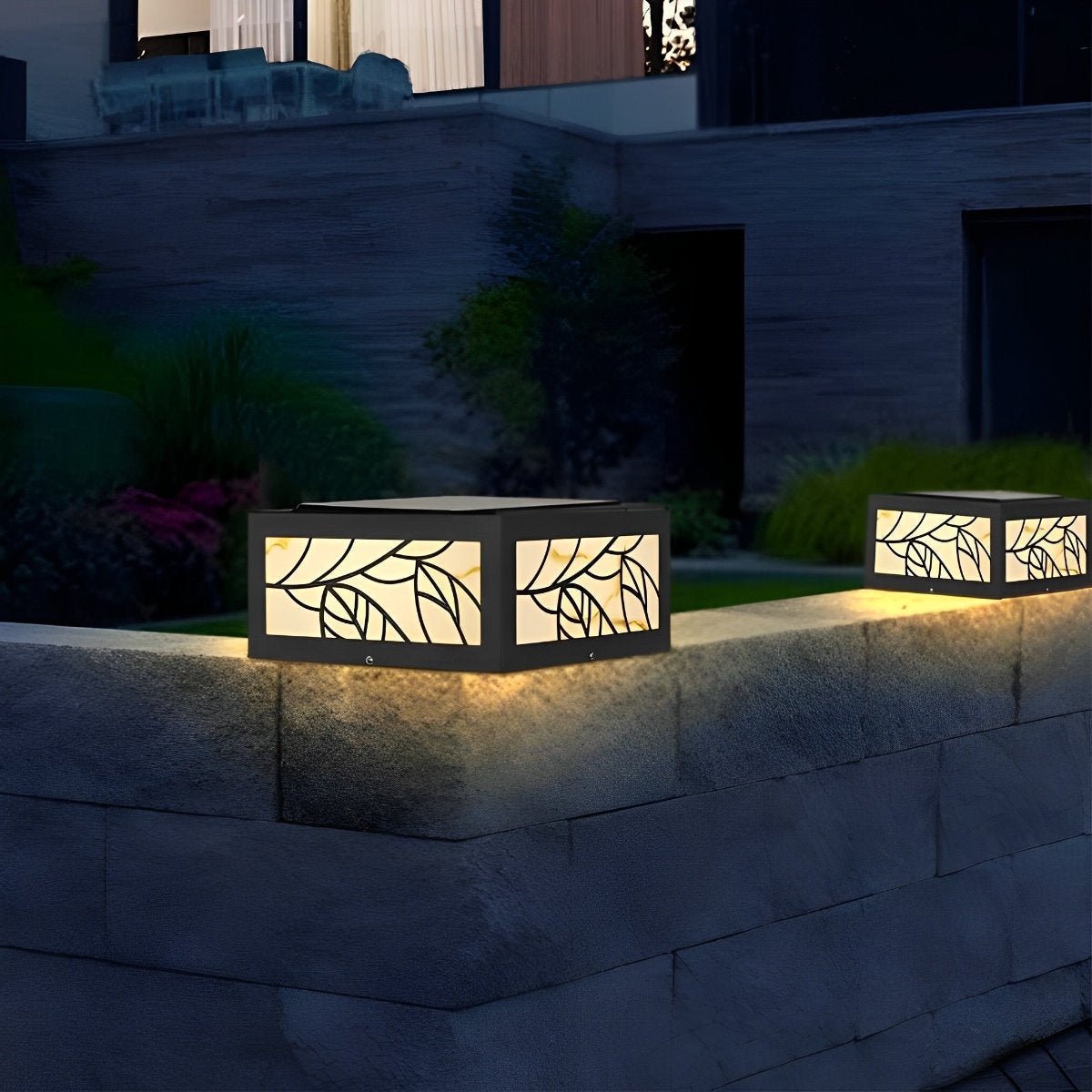Waterproof Solar Square Leaf Pattern LED Outdoor Post Cap Lights Column ...